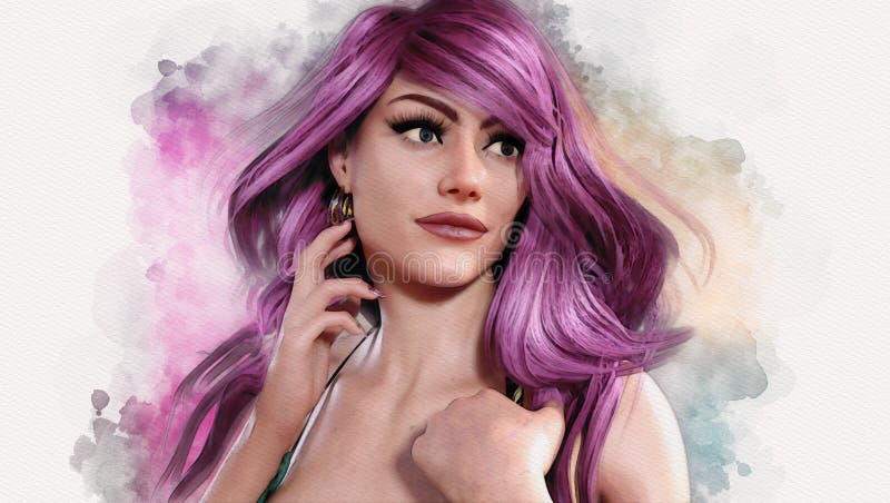 Beautiful Woman Fashion 3d Illustration In The Style Of Watercolor