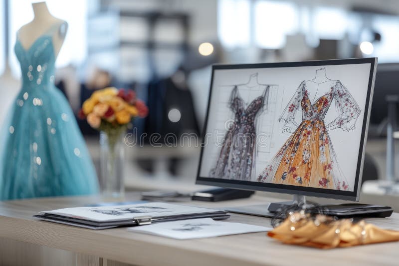 Fashion Design - Garment Sketches, Fabric Samples, Creative Workspace ...
