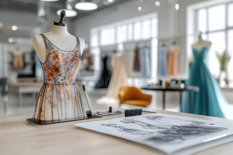 Fashion Design - Garment Sketches, Fabric Samples, Creative Workspace ...