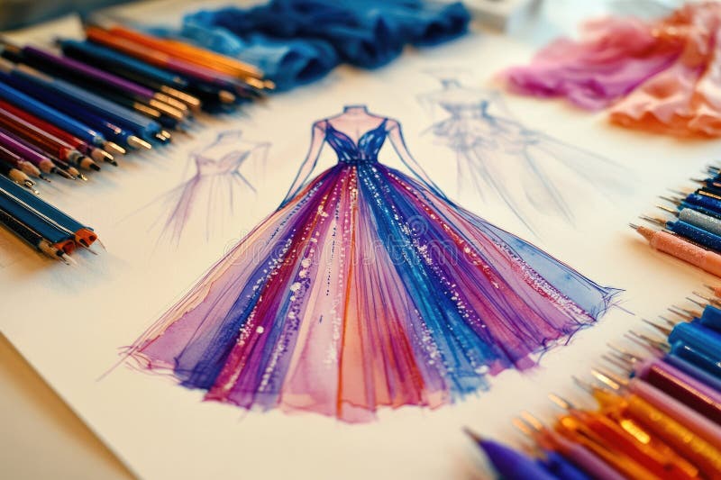 Fashion Design - Garment Sketches, Fabric Samples, Creative Workspace ...