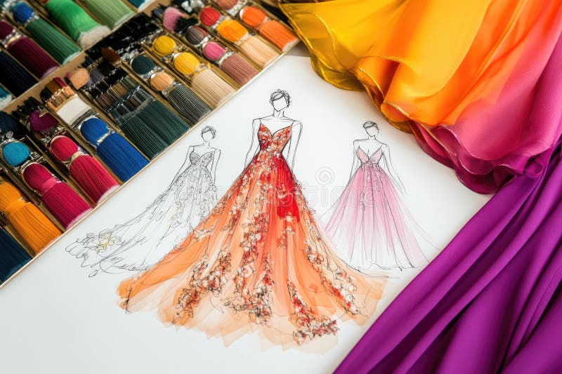 Fashion Design - Garment Sketches, Fabric Samples, Creative Workspace ...