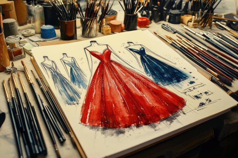 Fashion Design - Garment Sketches, Fabric Samples, Creative Workspace ...