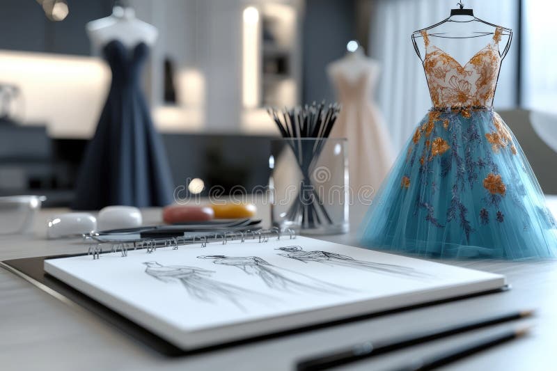 Fashion Design - Garment Sketches, Fabric Samples, Creative Workspace ...
