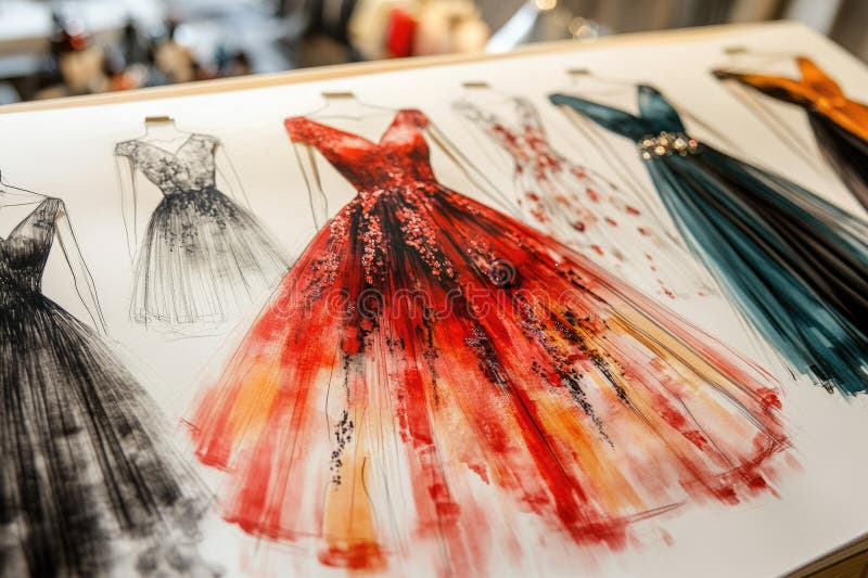 Fashion Design - Garment Sketches, Fabric Samples, Creative Workspace ...