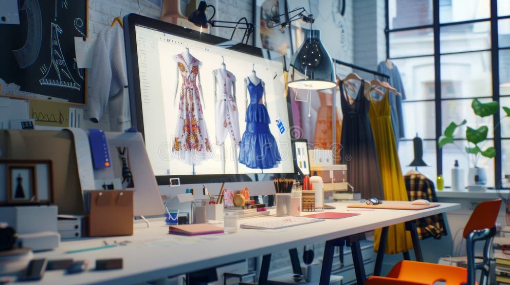 Fashion Design Studio Workspace with Drafts and Fabrics Stock Image ...