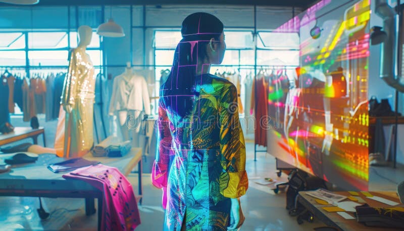 Fashion Designer with AI Hologram Displaying Virtual Patterns AIG60 ...