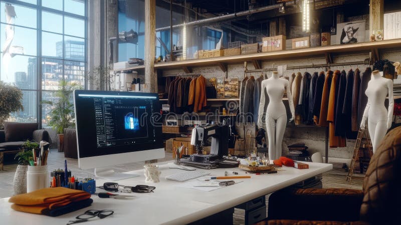 Fashion Designer Creating Clothes Using Computer Software in a Modern ...