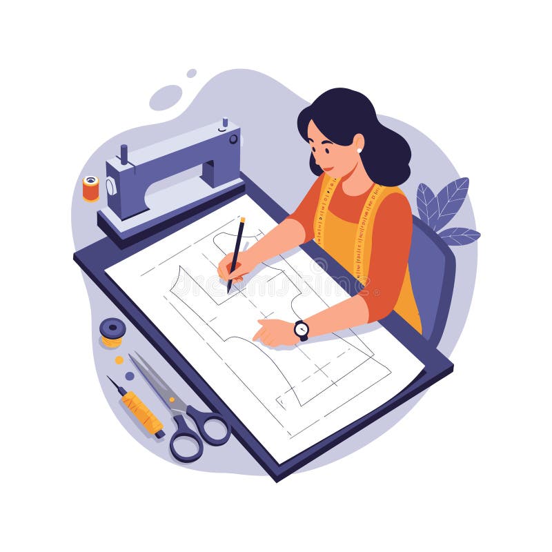 Fashion Designer Creating Clothing Patterns with Sewing Tools and ...