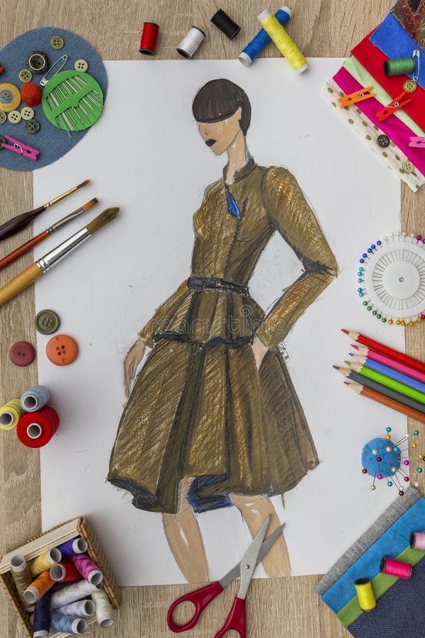Fashion designer table stock photo. Image of paper, cloth - 49160856