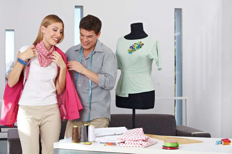 Fashion Designer Doing a Fitting Stock Image - Image of factory, craft ...
