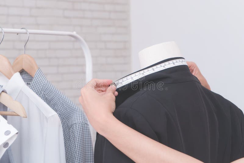 Fashion Designer Hand Measuring Jacket Neck Stock Image - Image of ...
