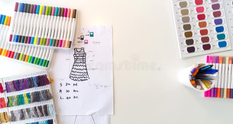 Fashion Designer Room. Pattern for Cloth, Silk Thread Color Sample ...