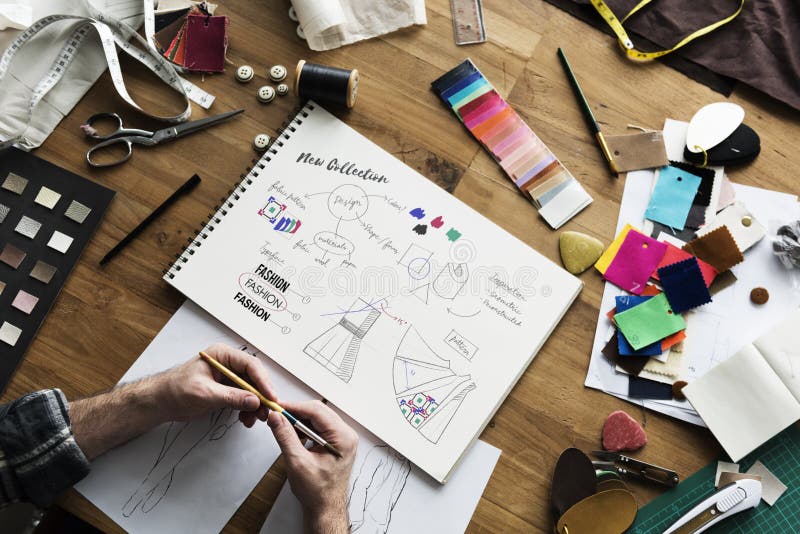 Fashion Designer Sketch Drawing Costume Concept Stock Photo - Image of ...