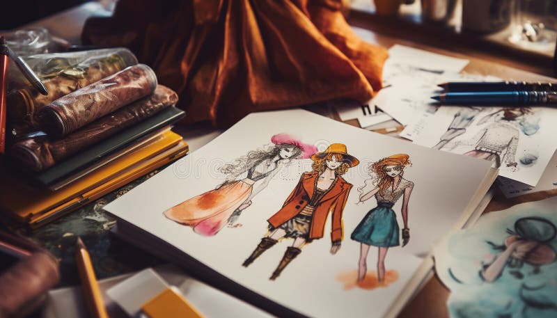 The Fashion Designer Sketched Creative Ideas for the Clothing ...