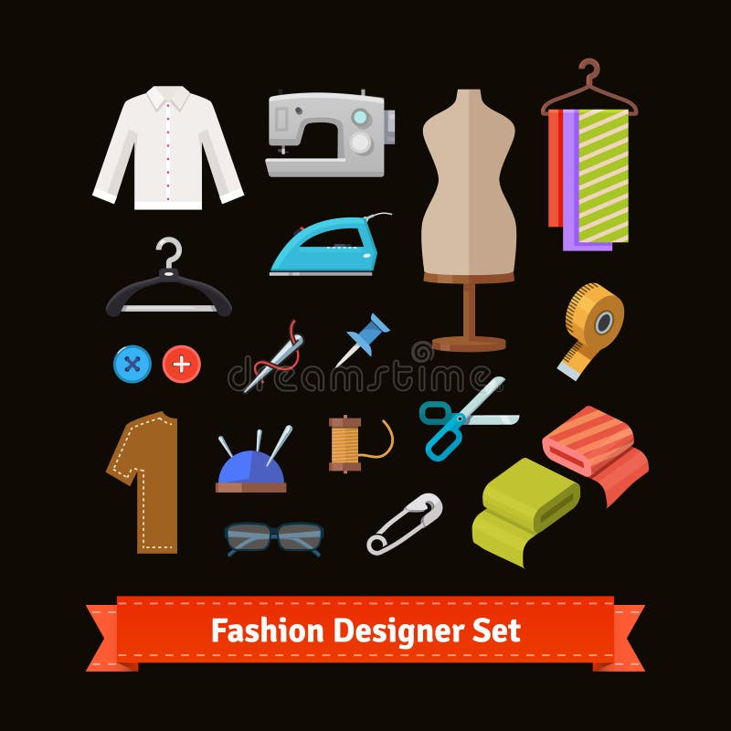 Fashion Designer Tools and Materials Stock Vector - Illustration of ...