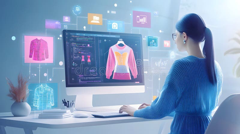 Fashion Designer Using 3D Software for Clothing Design Stock ...