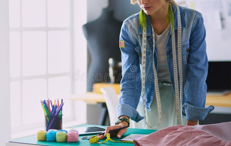 Fashion Designer Woman Working on Her Designs in the Studio Stock Image ...