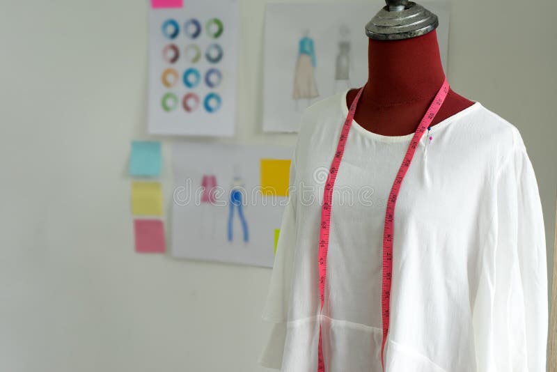 Fashion Designer Work in the Studio with Graphic and Tailor Tool Stock ...