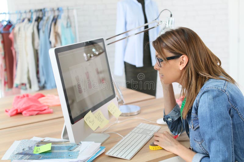 Fashion Designer Working on Computer Stock Photo - Image of people ...