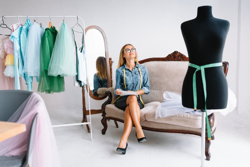 Fashion Designer Working on Her Designs in the Studio Stock Image ...