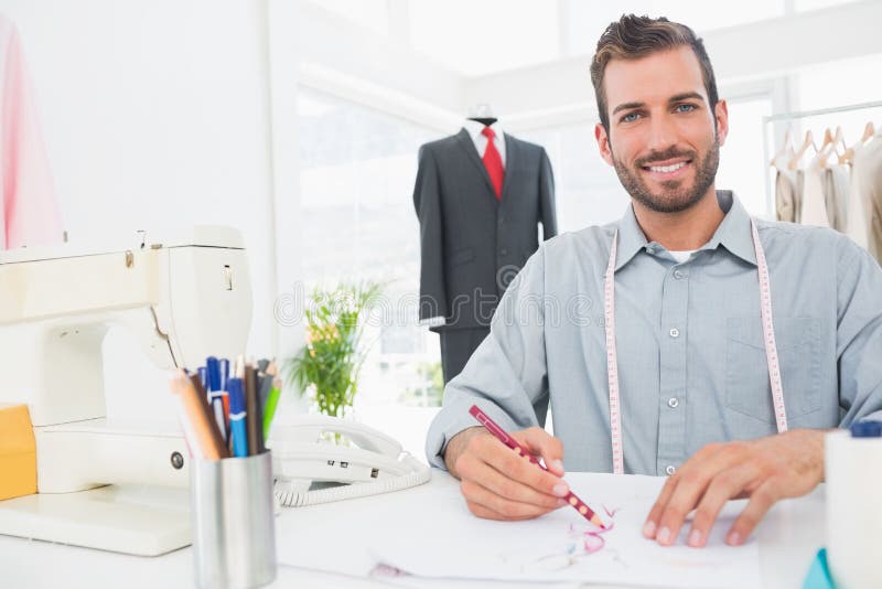 Fashion Designer Working on His Designs in Studio Stock Image - Image ...