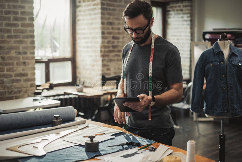 Fashion Designer Working in His Studio Stock Photo - Image of confident ...