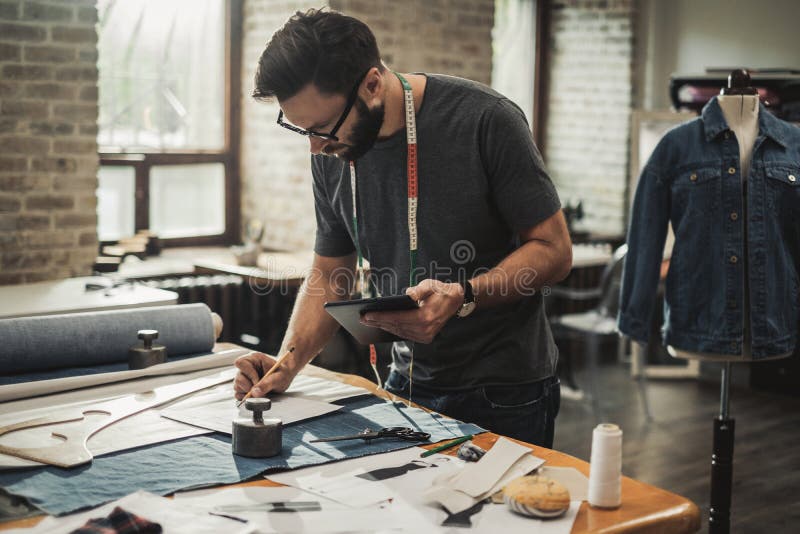 Fashion Designer Working in His Studio Stock Image - Image of atelier ...
