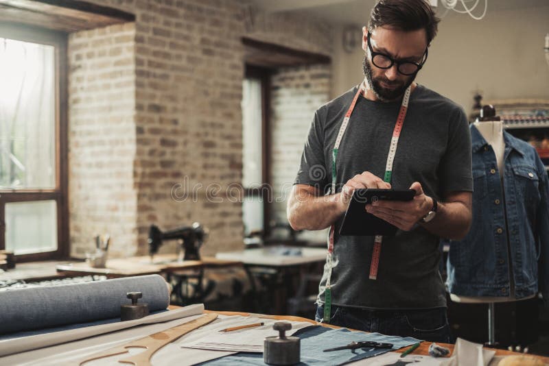 Fashion Designer Working in His Studio Stock Image - Image of fabric ...