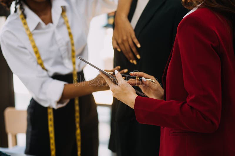 Fashion Designer Working in Studio. Close Up Design Stock Image - Image ...