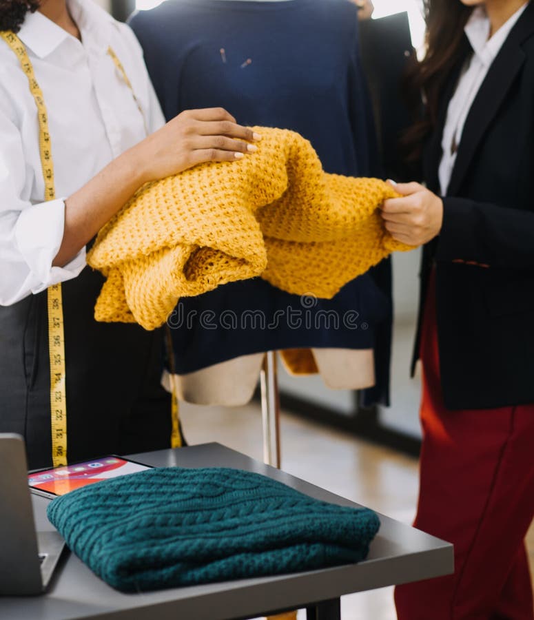 Fashion Designer Working in Studio. Close Up Design Stock Image - Image ...