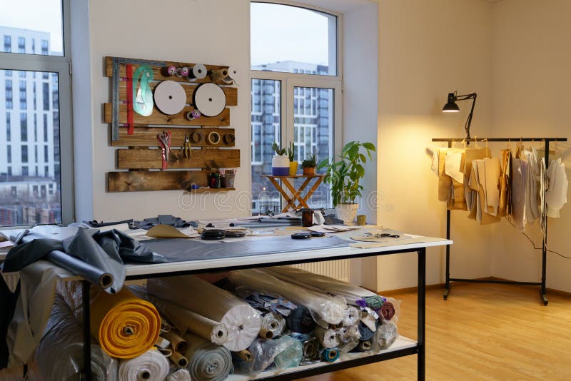 Fashion Designer Studio with Table, Fabric and Paper Patterns for ...