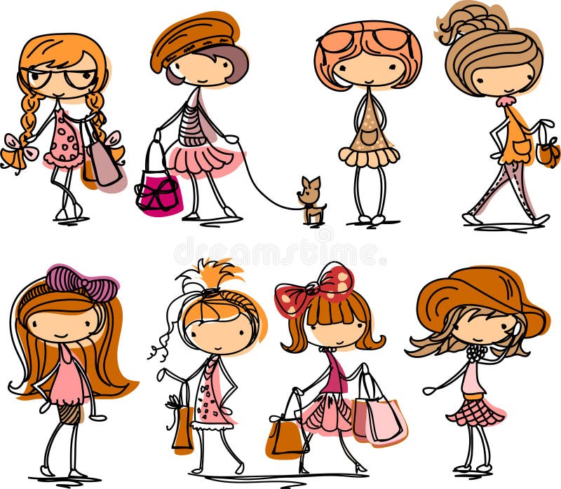 Modern Girl Fashion Cartoon Collection Set 1 (vector) Stock Vector ...