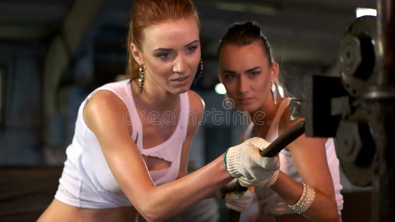 Fashion Girls Model at Work and Hard Physical Labour Stock Video ...