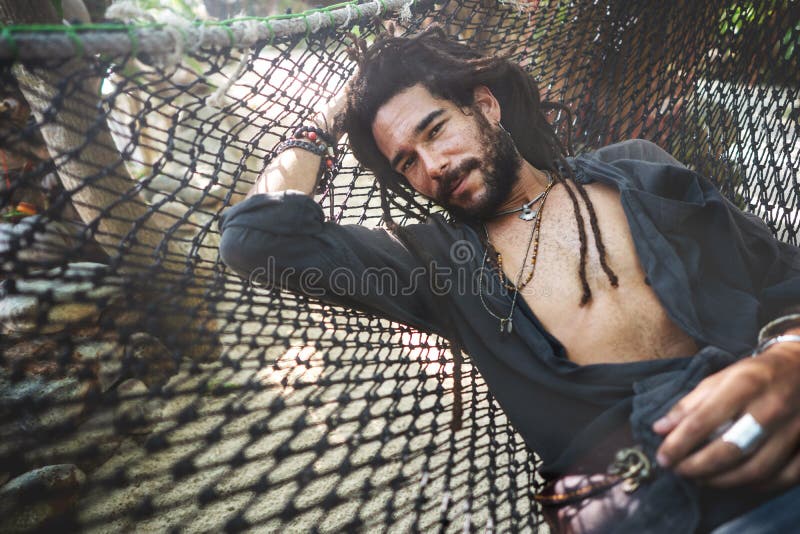 Fashion Guy with Dreadlocks in Tropical Palm Trees Smiling Stock Image ...