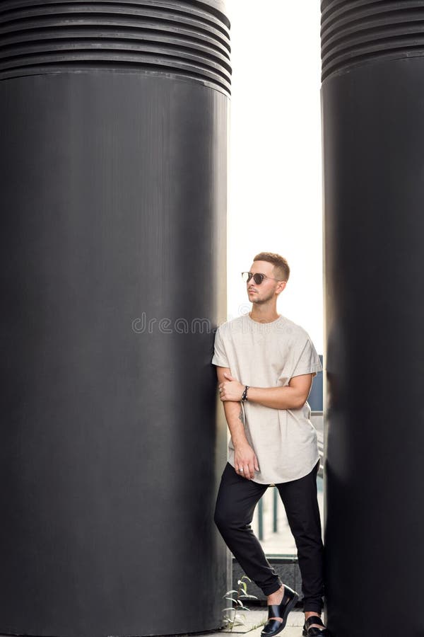 Fashion Guy Posing in Sunglasses on Sunset Stock Photo - Image of look ...