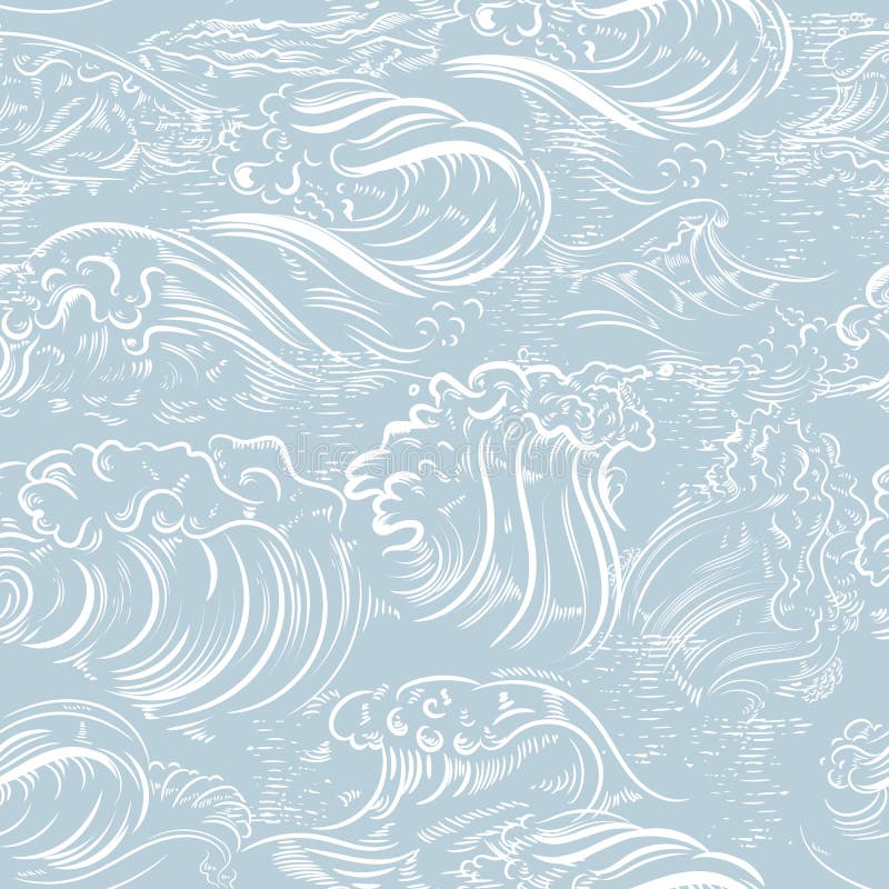 Fashion Hand Drawn Engraved Pattern with Ocean Waves Ideal for ...