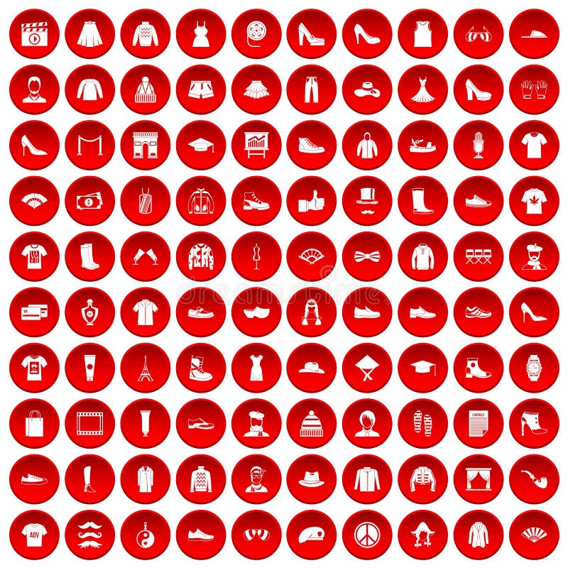 100 fashion icons set red stock vector. Illustration of icons - 96646345