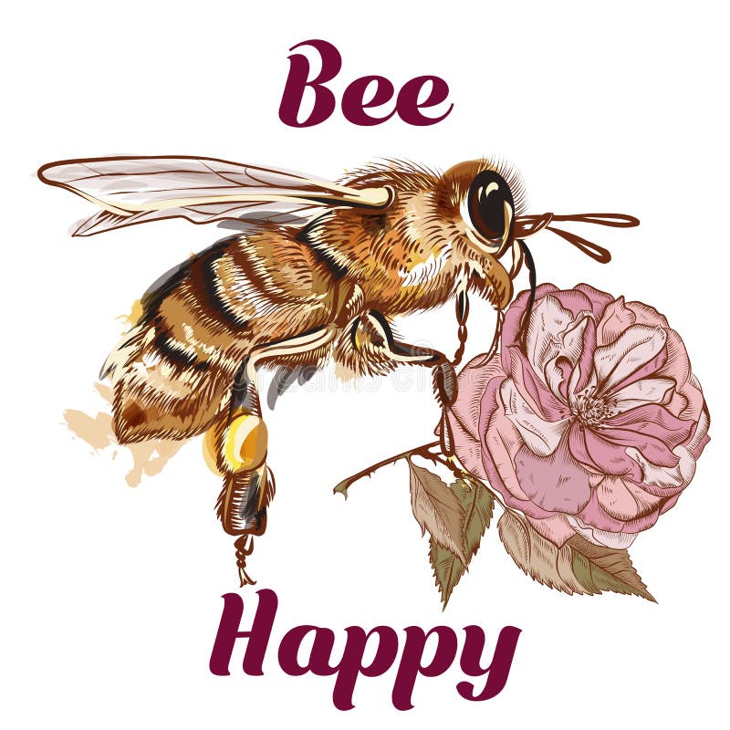 Fashion Illustration with Bee, Be Happy Concept Stock Vector ...
