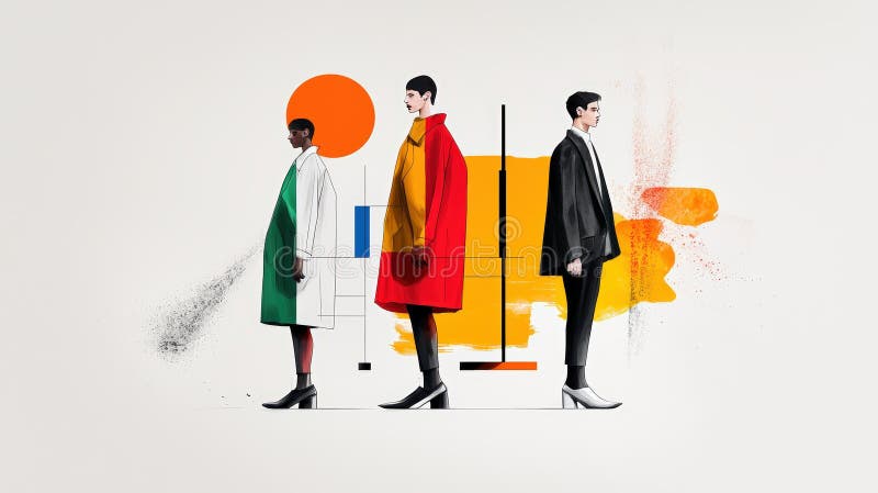 Fashion Illustration of Diverse Models Stock Illustration ...