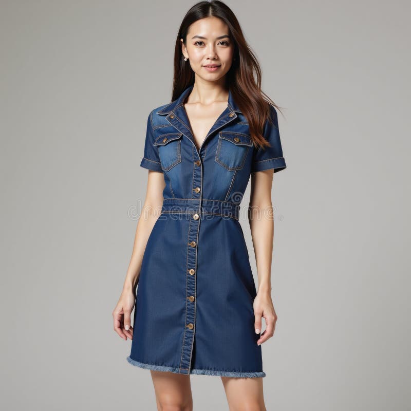 A Fashion Illustration Showcases an Elegant Denim Dress Design Against ...