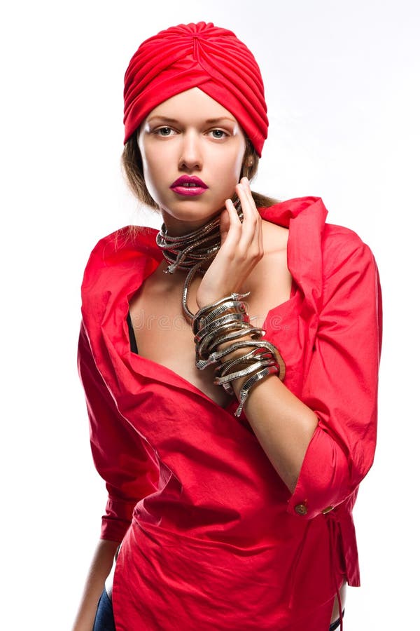 Fashion lady in red stock photo. Image of beauty, necklace - 14998228