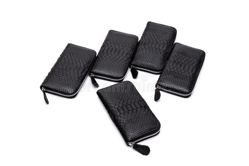 Fashion Luxury Snakeskin Python Black Wallets Isolated on a White ...