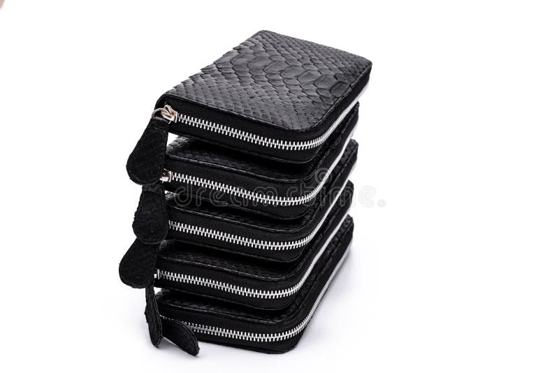 Fashion Luxury Snakeskin Python Black Wallets Isolated on a White ...