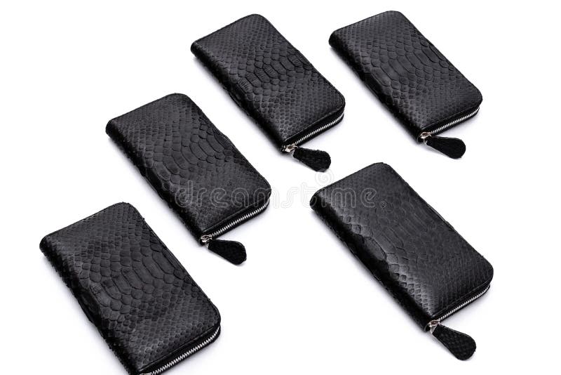 Fashion Luxury Snakeskin Python Black Wallets Isolated on a White ...