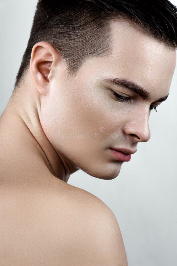 Perspiring Male Model In Profile Stock Photo - Image of streaks, gray ...