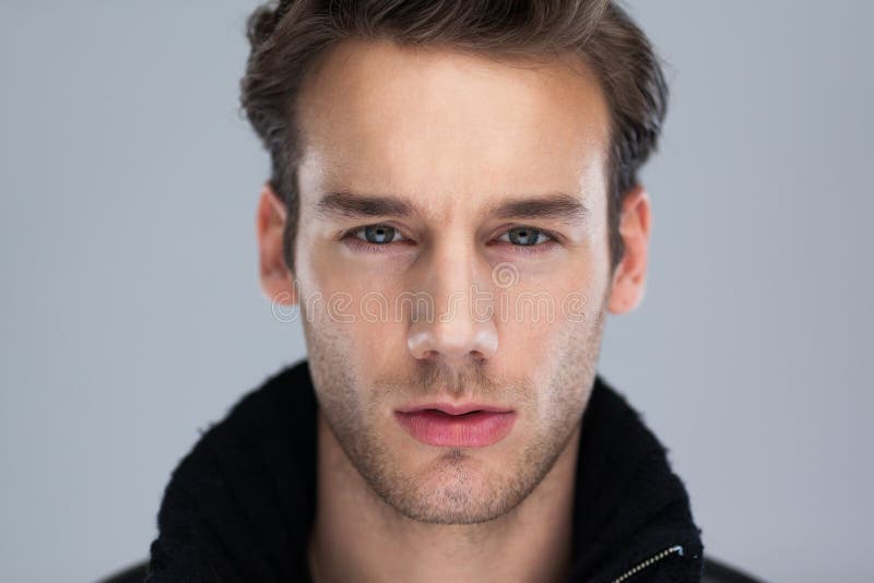 Fashion Man Face Close Up Over Gray Background Stock Photo - Image ... Fashion Man Face Close Up Over Gray Background Stock Photo - Image ...