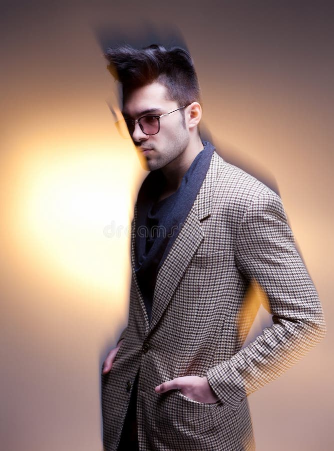 Fashion Man Model Dressed Casual Posing Dramatic Stock Photo - Image of ...