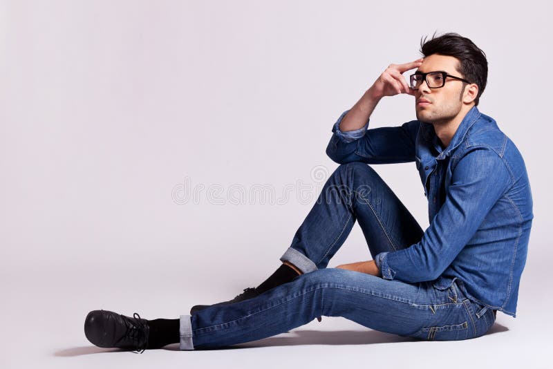 Fashion Man Sitting and Thinking Stock Photo - Image of away, model ...