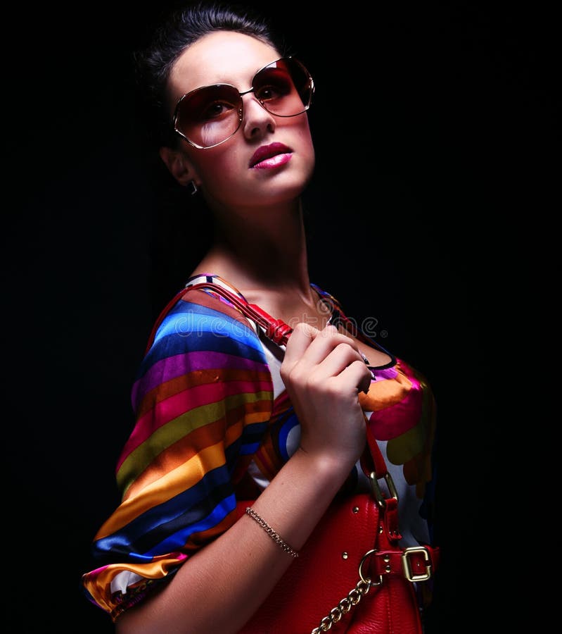 Fashion model with a bag stock photo. Image of studio - 74353362