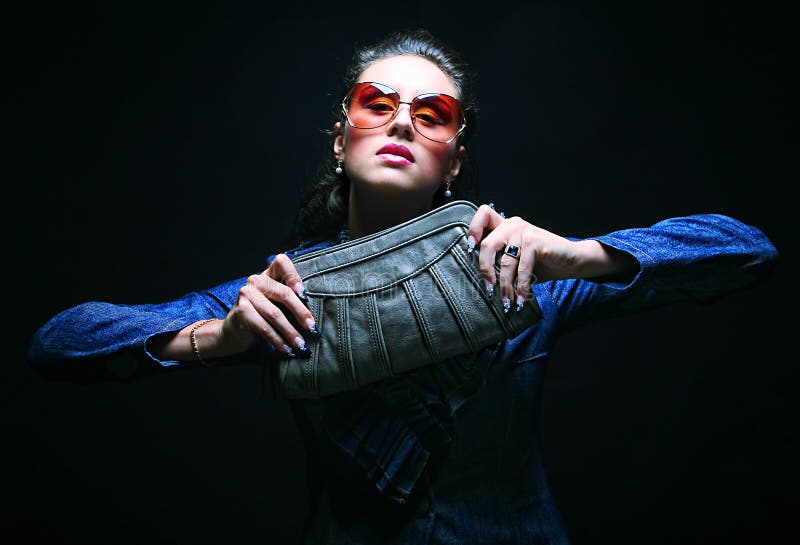 Fashion model with a bag stock image. Image of camera - 87520691